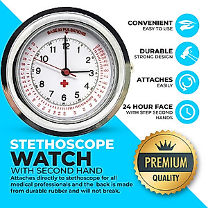 Nurse Stethoscope Watch - Lightweight Metal Frame- Attaches Directly to Stethoscope for All Medical Professionals (Silver)