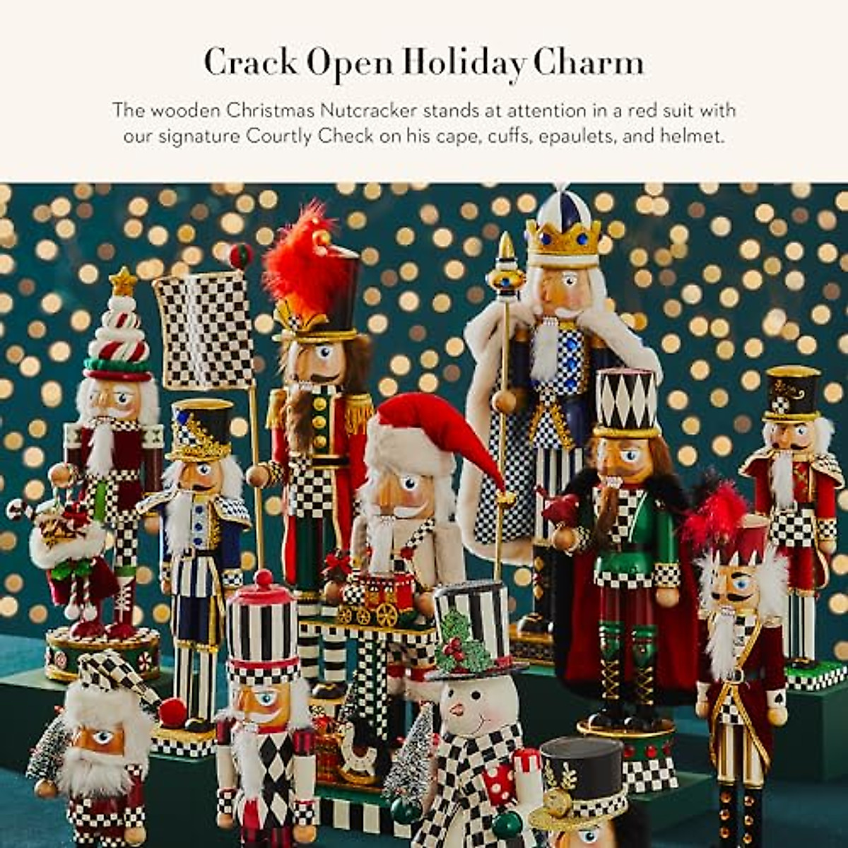 MACKENZIE-CHILDS Decorative Nutcracker Figurine, Wooden Nutcracker Christmas Home Decor, Christmas