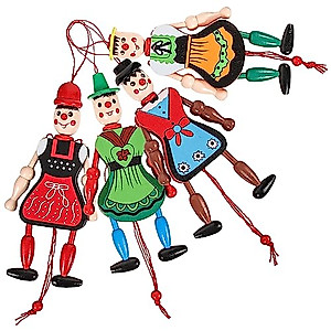 ABOOFAN 4Pc Funny Wooden Toy Ornaments Hanging Decoration Wood Puppet Doll Toys Wooden Hanging Puppet Toys Marionette Pull String Puppet Doll Toys(Random Style)