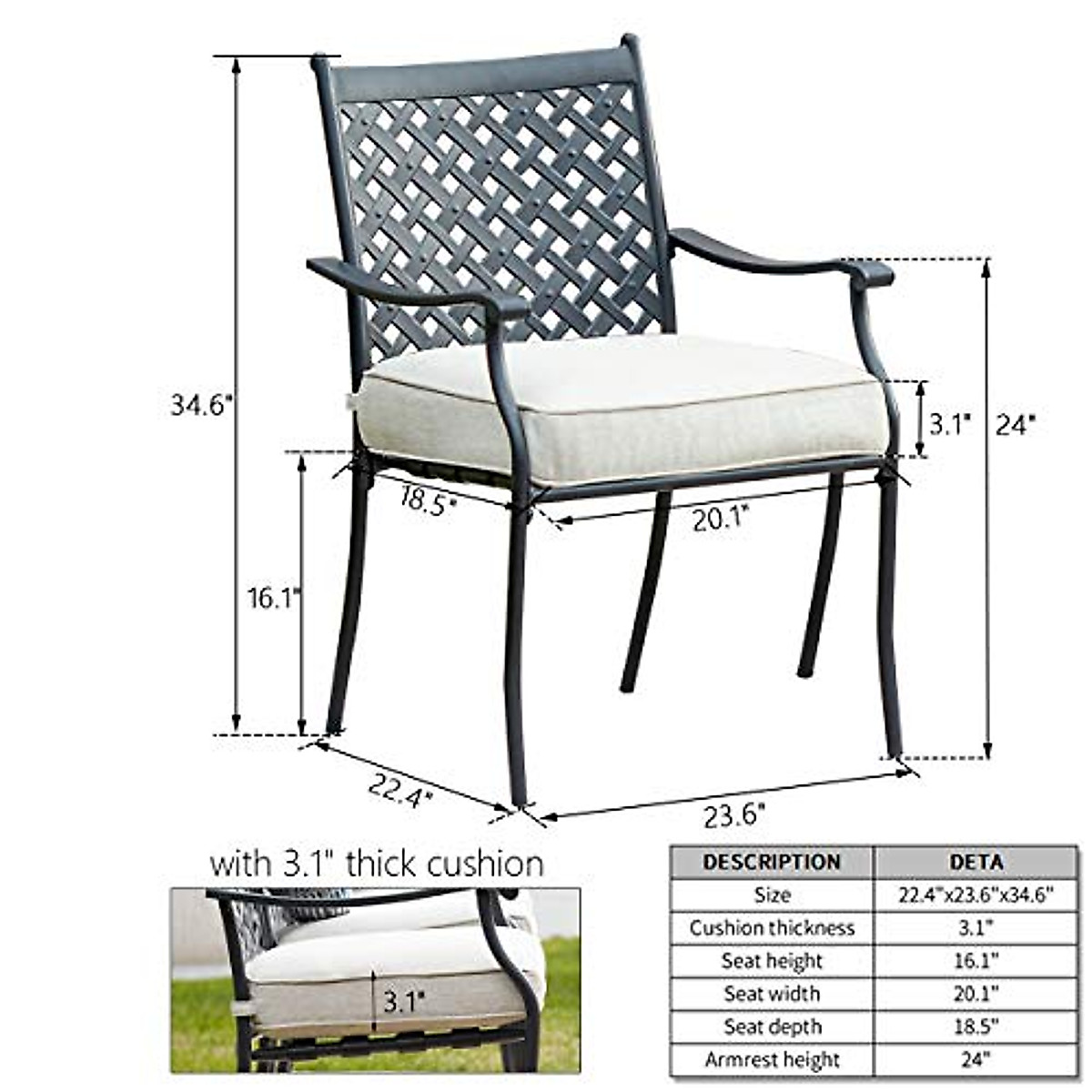 PatioFestival Patio Dining Chairs Stackable Outdoor Chairs Dining Furniture Set of 4,All Weather Frame with Thick Cushion for Porch,Yard,Balcony,Kitchen