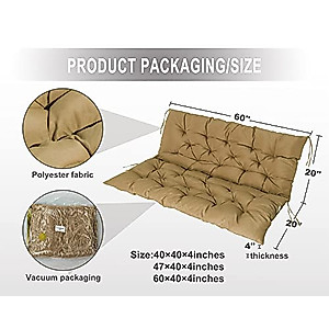 COSNUOSA Swing Replacement Cushions Waterproof Porch Swing Cushions 2-3 Seater Outdoor Swing Cushions for Outdoor Furniture Beige 60x40 Inches