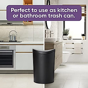 Superio Small Plastic Bathroom Trash Can with Lid 6 Liter, Black Mini Waste Bin 0.75 Gallon, Modern Flat Lid Step On Trash Can with Foot Pedal, Bathroom, Bedroom, Office, Under Desk, Soft Close