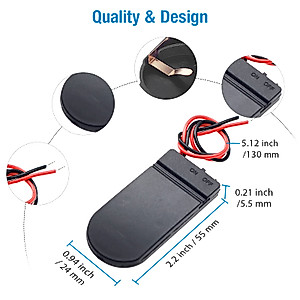 QTEATAK 6 Pcs 2 x 3V CR2032 Button Coin Cell Battery Holder with Leads On Off Switch