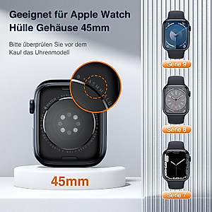 LK 2 Pack Hard PC Case with Tempered Glass Screen Protector Compatible for Apple Watch Series 9/8/7 45mm, Touch Sensitive, HD Ultra-Thin, Full Protective Cover for iWatch 9/8/7 45mm, Black