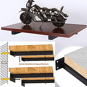 Flybath Shelf Brackets 6 Pack 6Inch / 15CM Stainless Steel Floating Bracket Heavy Duty Wood Shelves Support Wall Mounted Farmhouse Furniture Home Decorations, Matte Black