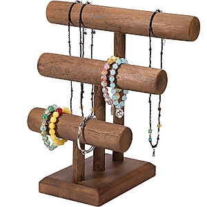 IRIIJANE 3-Tier Bracelet Holder Stand Display Wooden T-Bar Bracelets Holder Organizer for Displays, Storage Stand Tower for Bangle