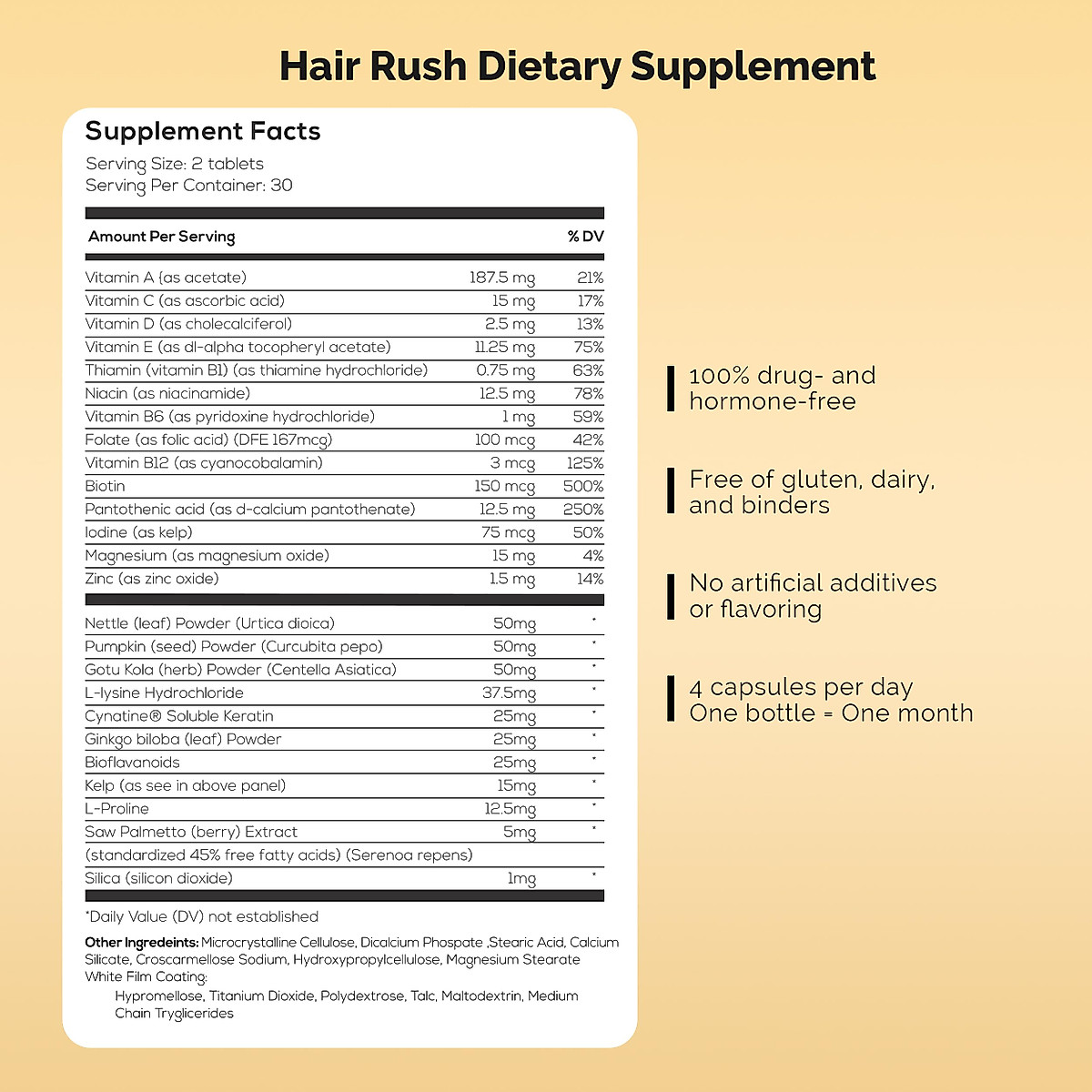 Ultrax Labs Hair Growth Supplements with Solubilized Keratin for Visibly Thicker and Stronger Hair, 23 Hair Vitamins, Science Backed Hair Growth Product - 1 Month Supply