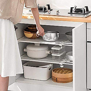 Estink Closet Tension Shelf, Adjustable Telescopic Storage Rack Cupboard Wardrobe Closet Divider Partition Shelf DIY Divider Separator for Kitchen Cupboard Bedroom Bathroom Cabinet Wardrobe, White