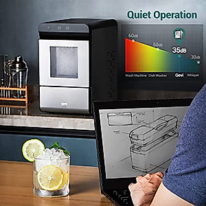 Gevi Household V2.0 Countertop Nugget Ice Maker With Viewing Window | Self Cleaning Pellet Ice Machine | Open and Pour Water Refill | Stainless Steel Housing | Fit Perfectly under Wall Cabinet | Black