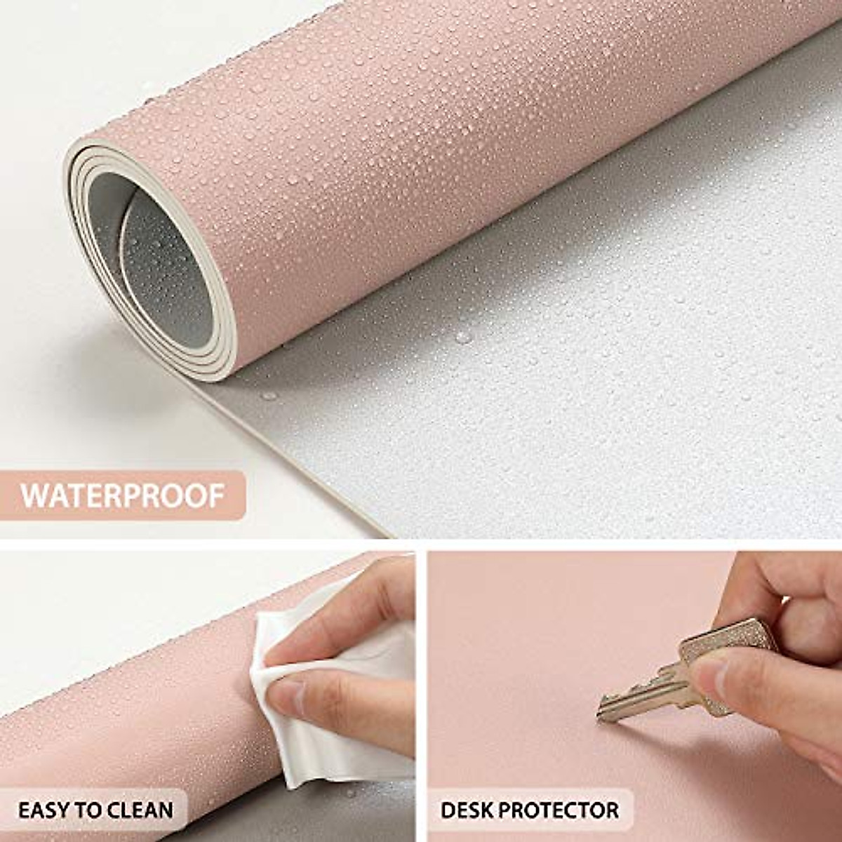 AFRITEE Desk Pad Desk Protector Mat - Dual Side PU Leather Desk Mat Large Mouse Pad, Writing Mat Waterproof Desk Cover Organizers Office Home Table Gaming Decor （Rose Pink/Silver, 23.6" x 13.8")