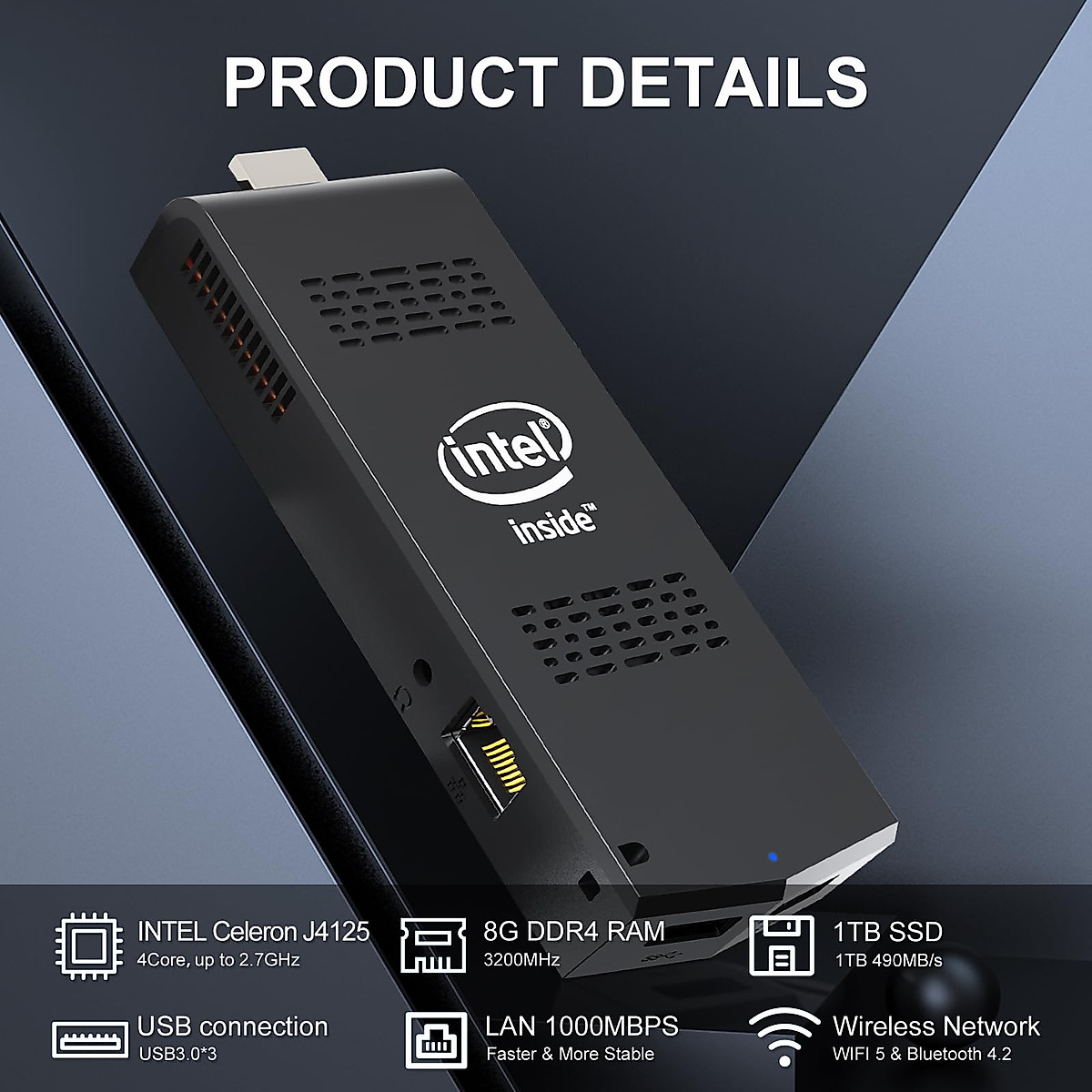 AIOEXPC Mini PC Stick Intel Celeron J4125 Windows 11 Pro 8GB DDR4 512GB SSD Compute Stick Support 4K HD, Gigabit Ethernet, 2.4G+5.0G Dual Band Wi-Fi, USB 3.0 Port, Bluetooh 4.2