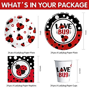 Xigejob Ladybug Birthday Party Decorations Tableware, Ladybug Party Supplies Girl, Plate, Cup, Napkin, Tablecloth, Cutlery, Straw, Lady Bug Theme Birthday Baby Shower Decorations Dinnerware | Serve 24