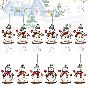 PRETYZOOM 12pcs Christmas Place Card Holder Wire Santa Snowman Photo Stands Table Number Cards Memo Note Clips for Holiday Party Decorations
