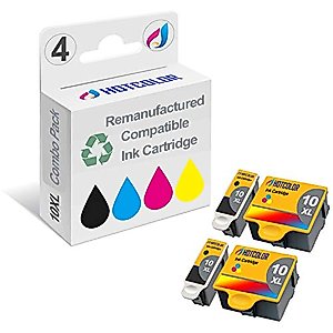 HOTCOLOR 4 Pack #10XL Compatible Ink Cartridge for Kodak 10B 10C 10 (2 Color and 2 Black) Work for EasyShare 5100 5300 5500 Kodak ESP 3 3250 5 5210 5250 6150 7 7250 9 9250