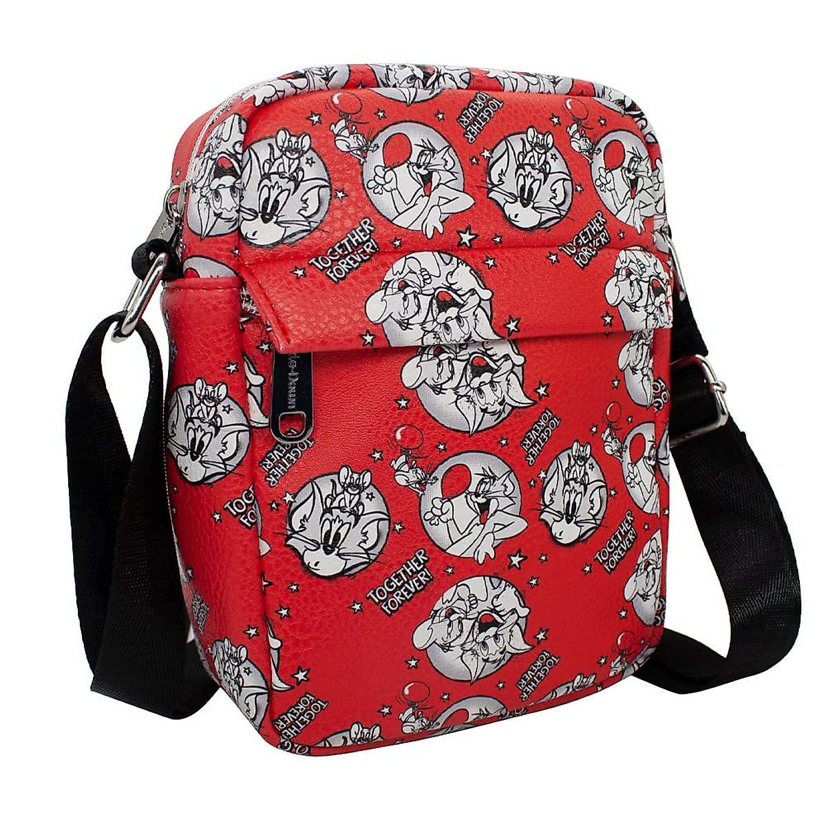 Buckle Down Hanna Barbera Bag, Cross Body, with Tom and Jerry Together Forever Poses, Red, Vegan Leather