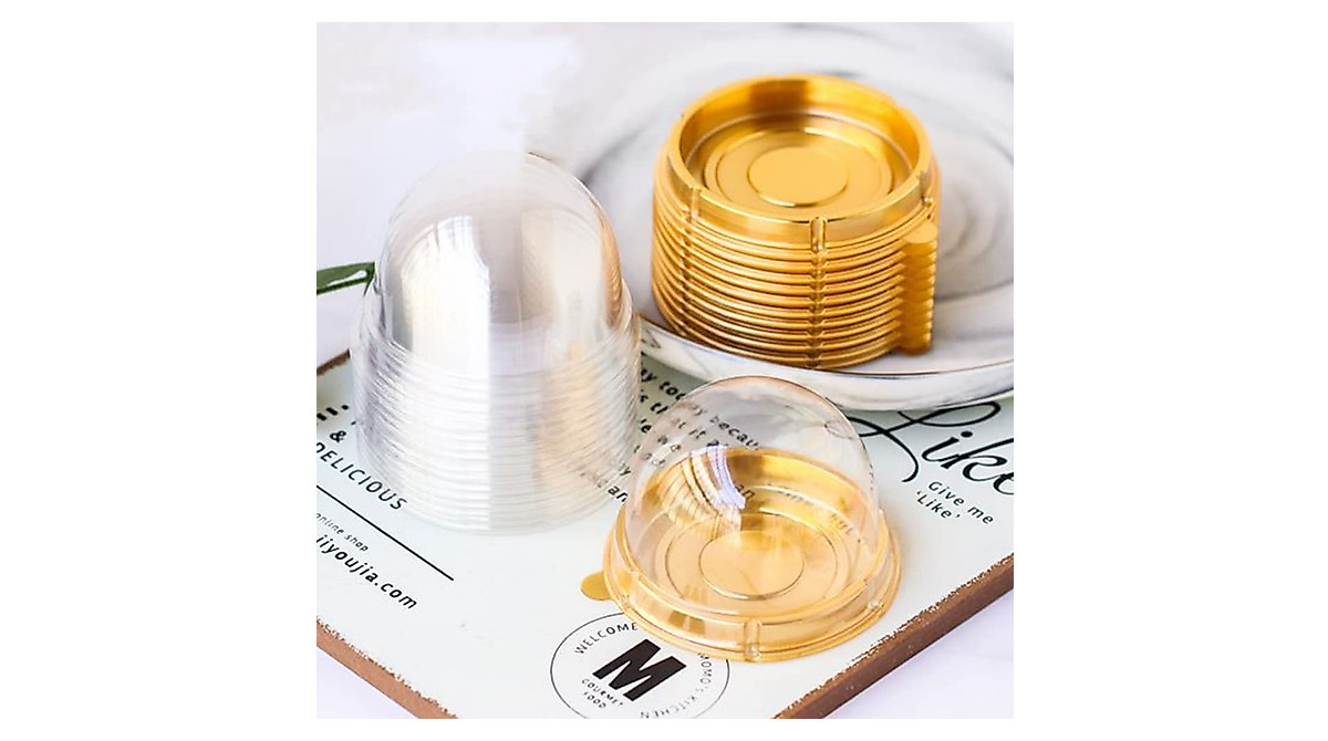 100 Pack Clear Mini Cake Muffin Cookie Dome Boxes - Gold