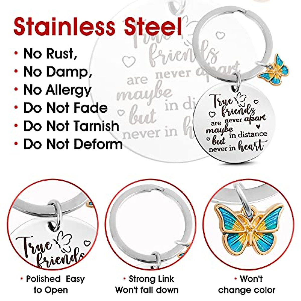 Ouligay True Friends Keychain Friendship Gifts for Women Best Friends Keychain Bff Long Distance Friendship Gifts Bestie Friends Leaving Apart Going Away Gift for Women Birthday Christmas