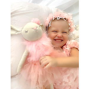 Inspired by Jewel - Lilly The Bunny | Beautiful Cream Cotton Linen Plush Doll with Floppy Ears, Arms & Legs | Authentic Pink Ballerina Tutu, Slippers & Cuddly Fur Top | Soothing Hand Stitched Face