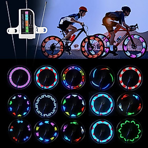 Bike Wheel Lights, Bike Spoke Lights Bicycle Wheel Lights Bike Lights for Wheels Double-Sided 14pcs LED Colorful 30 Changes Patterns Bike tire Lights Bike tire Accessories (Black 14LEDs-2pieces)