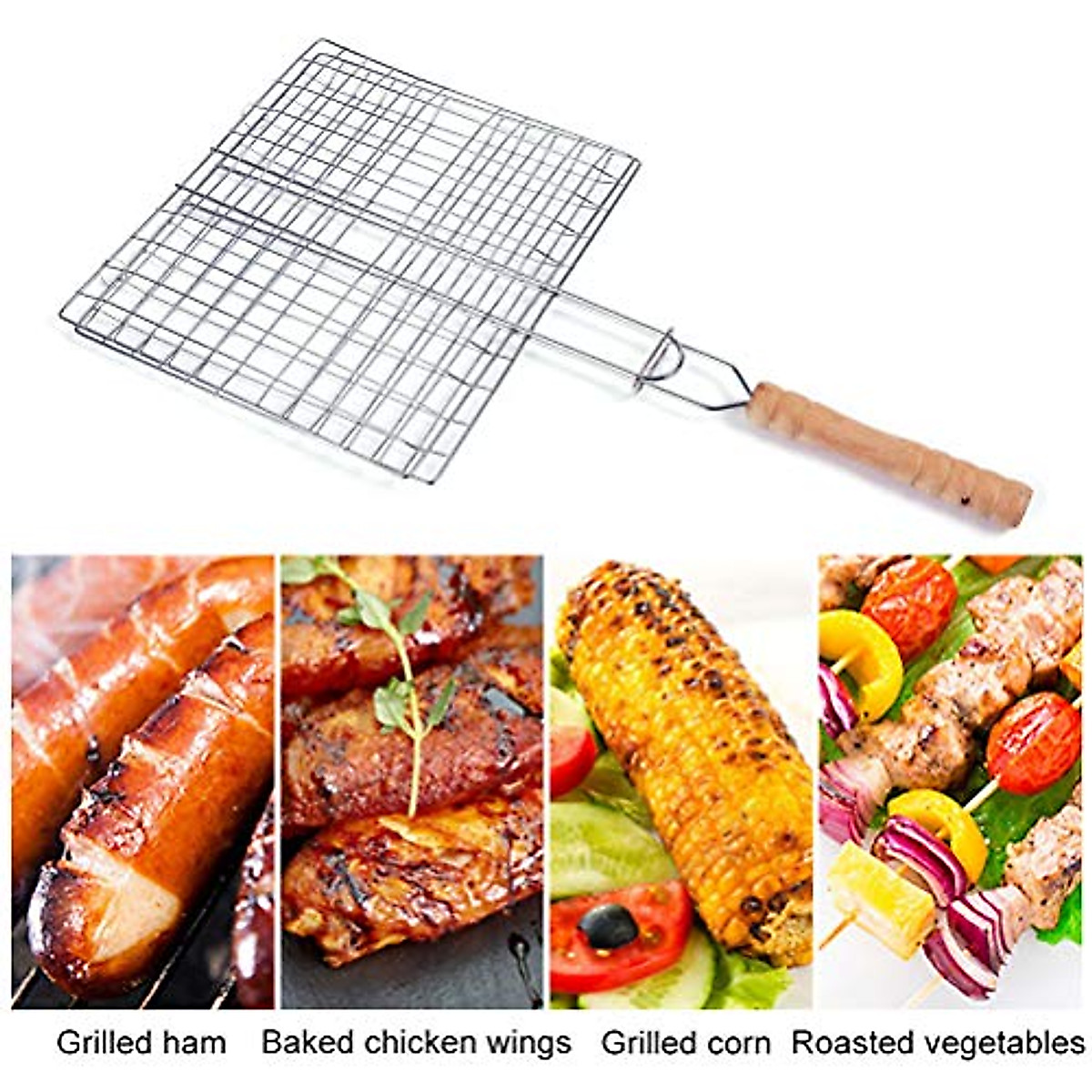 Odowalker Barbeque Basket, Portable BBQ Grilling Basket with Long Handle, Grilling Basket Stainless Steel for Fish Vegetables Steak Shrimp Chops Outdoor Grill Tool