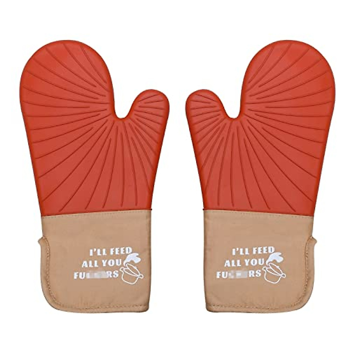 Silicone Oven Mitts with Quilted Liner and Non-Slip Grip, Extra Long Oven Mitts Heat Resistant, Kitchen Mitts Perfect for BBQ, Baking, Cooking and Grilling - 1 Pair 13.6 Inch Orange