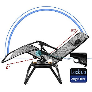 420 Lbs Zero Gravity Chair, 24.8'' Oversize Width Folding Lounge Reclining Deck Chaise with Adjustable Headrest Pillows, Cup Holder Tray and Carry Rope for Lawn Poolside Backyard Patio, Beach Camping