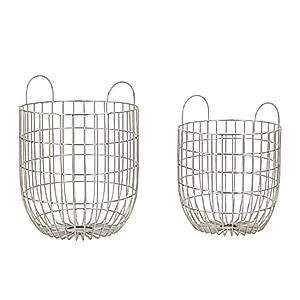 Deco 79 Metal Round Storage Basket with Handles, Set of 2 17", 14"H, Silver