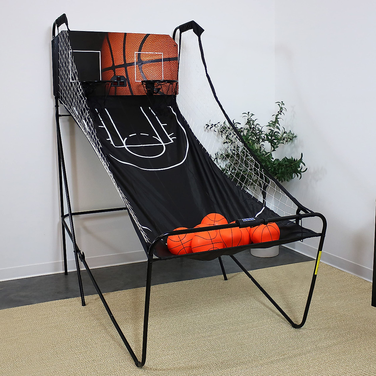 Sunnydaze Folding Indoor 2-Player Arcade Basketball Game with Dual Hoops - Electronic Scorer, 8 Game Modes, 7 Balls