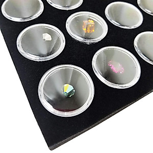 MOOCA Black Glass Top Jewelry Display Case Box 50 Gem Jars, Ring Box, Jewelry Organizer, Gem jar storage for Jewelry, Glass Display Box, storage Tray