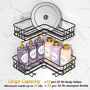 Roseyat Corner Shower Caddy Shelf Basket for Shampoo Stainless Steel, Adhesive Shower Shelf Storage Organizer, No Drilling Shower Shelves For Inside Shower Rack Holder with Hooks-2 Pack Black