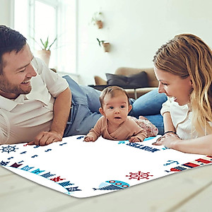 LUCKBTY Monthly Baby Milestone Blanket Newborn Boy Girl Unisex Neutral Nautical Anchor Lighthouse Ocean Nursery Baby Month Picture Blanket Baby Growth Photography Background Prop 48"x40" BTZDLU148