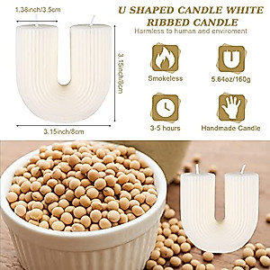 U Shaped Candle White Ribbed Candle Soy Wax Scented Decorative Candles Minimalist Geometric Shaped Candles Cool Aesthetic Candle Handmade Long Lasting Candle for Bedroom Wedding Birthday Decor