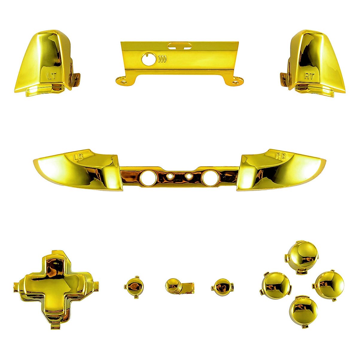 eXtremeRate LB RB LT RT Bumpers Triggers D-Pad ABXY Start Back Sync Buttons, Chrome Gold Full Set Buttons Repair Kits with Tools for Xbox One S & Xbox One X Controller (Model 1708)