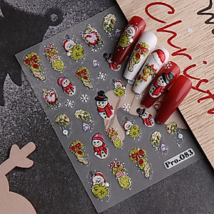 JMEOWIO 6 Sheets Christmas Nail Art Stickers Decals Self-Adhesive Pegatinas Uñas Snowflake Santa Snowman Xmas Winter Holiday Nail Supplies Nail Art Design Decoration Accessories