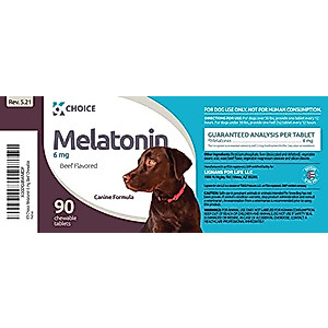 K9 Choice Melatonin for Dogs, 6mg - 90 Beef Flavored Chewable Tablets for Small to Large Dogs