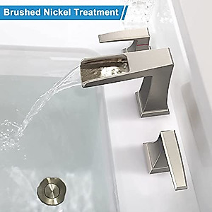 Bathroom Faucets for Sink 3 Holes, Brushed Nickel Bathroom Faucet, 8inch Widespread & Waterfall Bathroom Faucet with Stainless Steel Pop Up Drain and cUPC Lead-Free Hose -(Brushed Nickel)