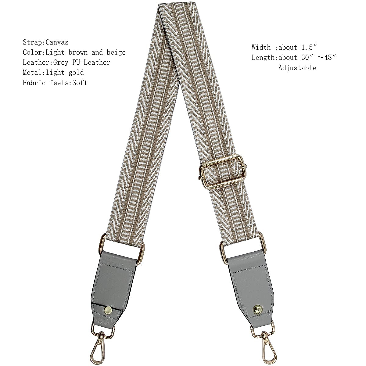 Duwi Wide Purse Strap Jacquard Guitar Style Strap Multicolor Canvas Adjustable Crossbody Bag Strap(Grey,brownwhite, Transverse)
