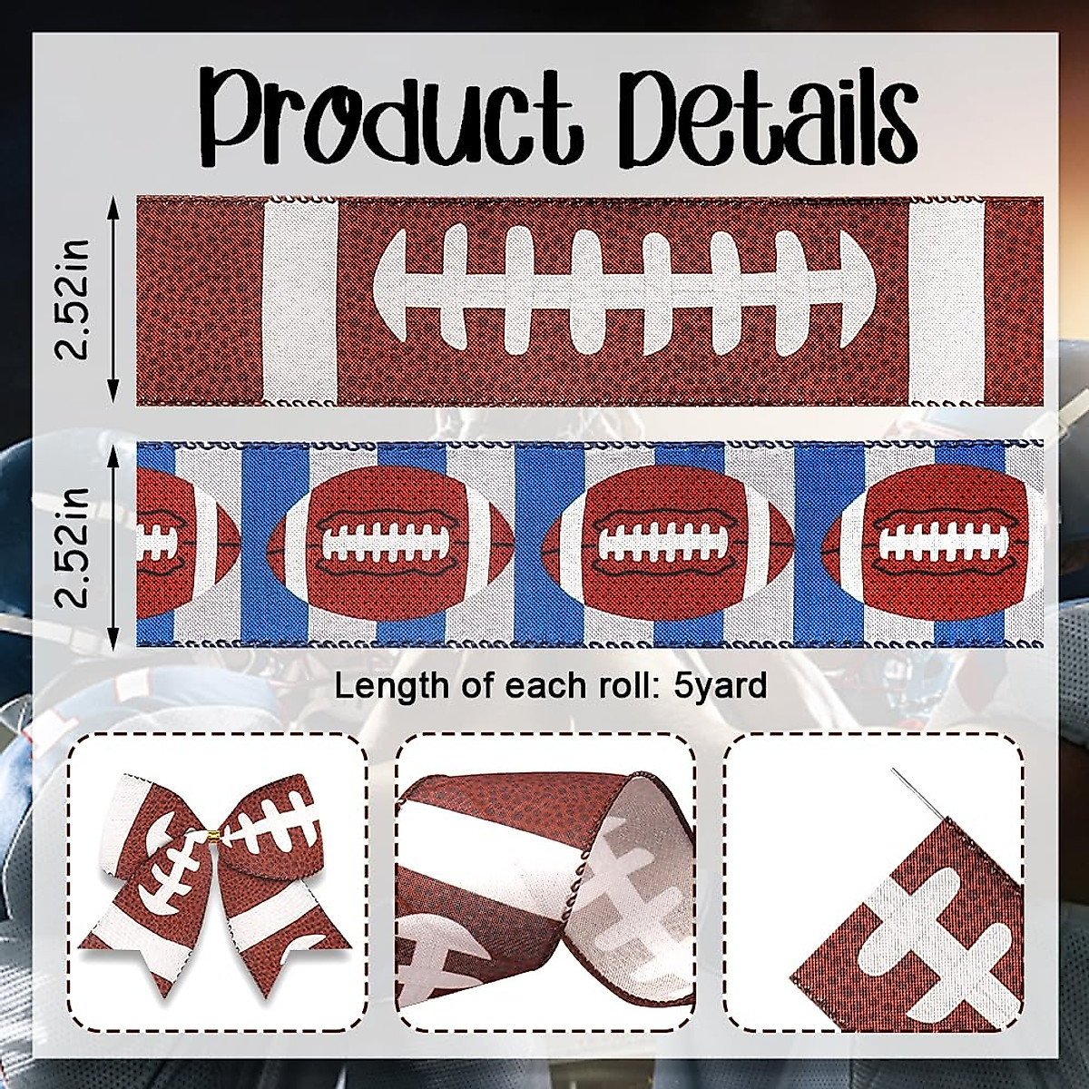 ABTOLS 2 Roll 10 Yards Football Ribbons 2.5", Blue Super Football Bowl Sport Wired Edge Burlap Ribbon Fall Brown Ribbon for Farmhouse Decor Gift Wrapping DIY Crafts Wreaths Bow