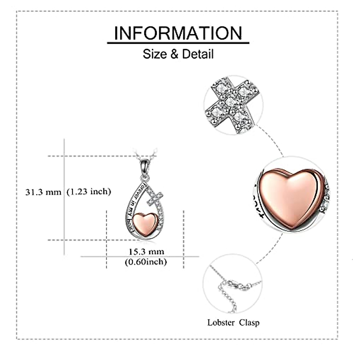 HUKKUN Urn Necklace for Women Sterling Silver Rose Gold Heart Cremation Jewelry for Ashes Teardrop Memorial Gift for Mother