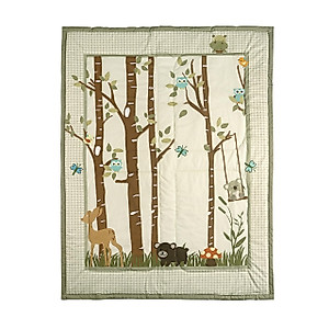 Bedward 100% Cotton (Excluding Quilt Filling) 3 Piece Baby, Toddler Crib Bedding Set ; Includes Fitted Sheet, Bed Skirt and Comforter Quilt for Nursery (Woodland Forest)