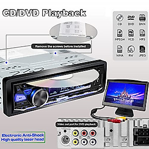 Hengweili Single Din Car Stereo with CD DVD Player Bluetooth USB AM/FM Radio APP Control MP3 SD AUX Audio Receiver