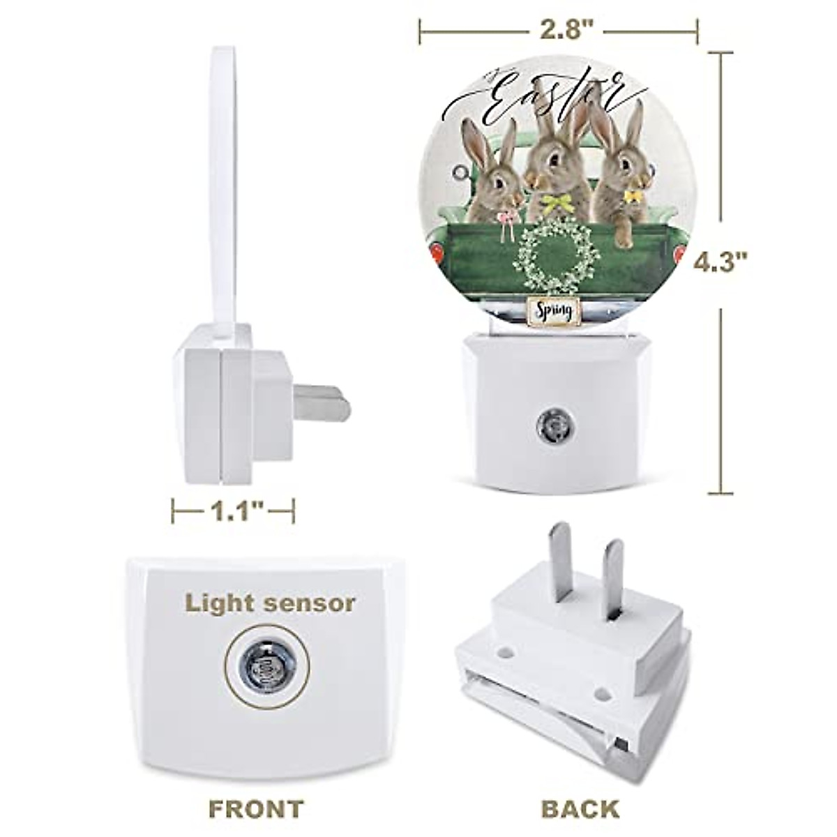 Night Light Plug into Wall, LED Nightlights Easter Green Truck Pull Rabbits Eucalyptus Leaves Wreath Small Nightlight Auto Dusk-to-Dawn Sensor Lamp LED Night Lights for Kid's Bedroom, Bathroom