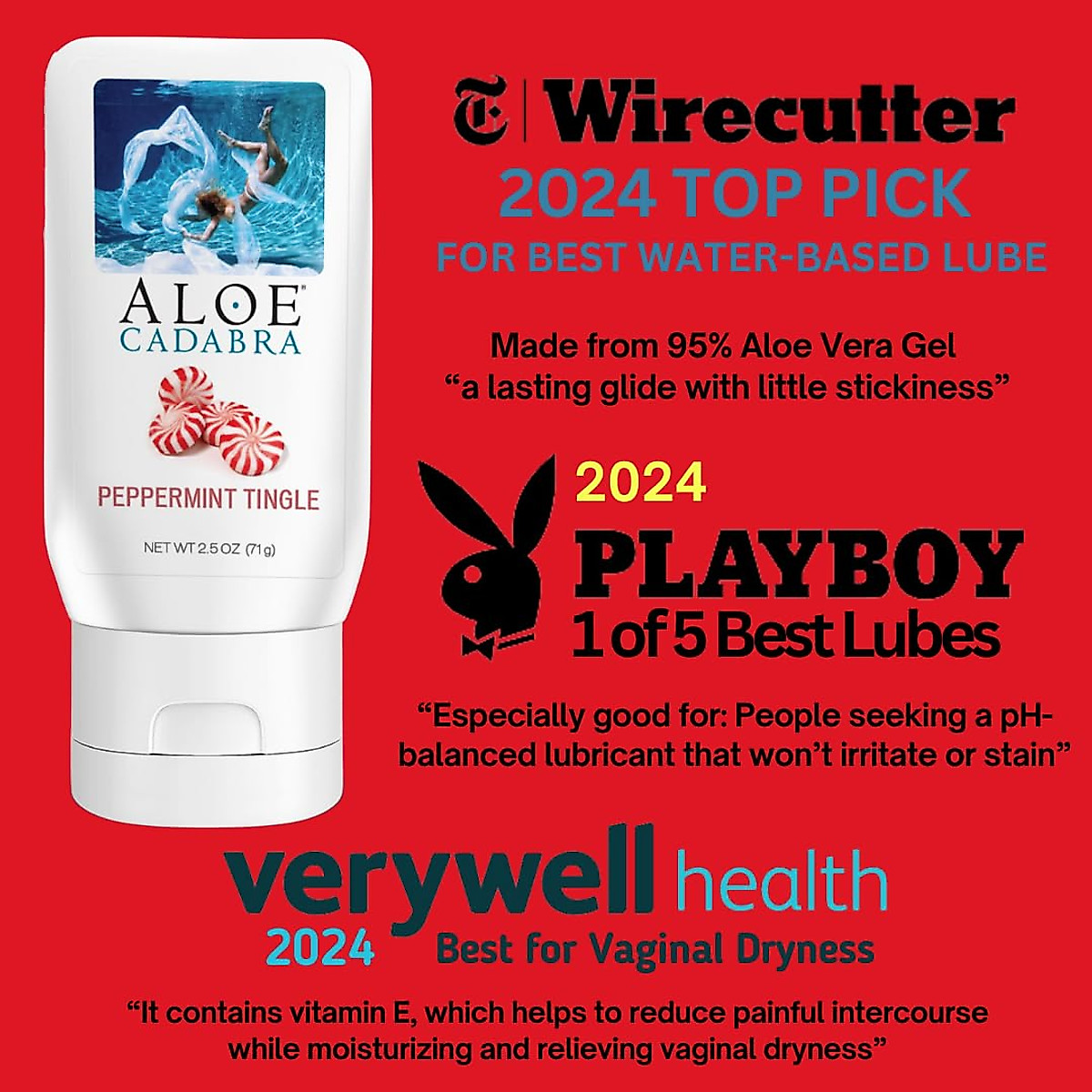 Aloe Cadabra Flavored Personal Lubricant and Vaginal Moisturizer, Organic Edible Aloe Lube for Men, Women and Couples, Non-Staining, pH Balanced, Toy Compatible (Peppermint, 2.5 Ounces, 3 Pack)