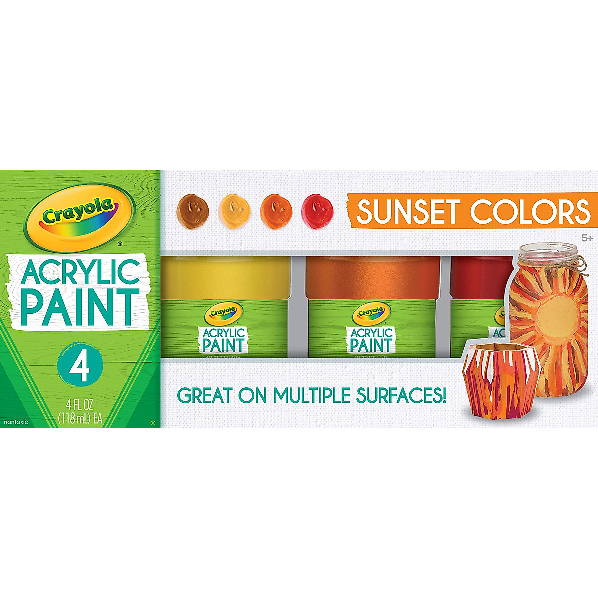 Crayola Paint Set in Sunset Colors, Multi-Surface Craft Paints, Painting Supplies, 4 Count
