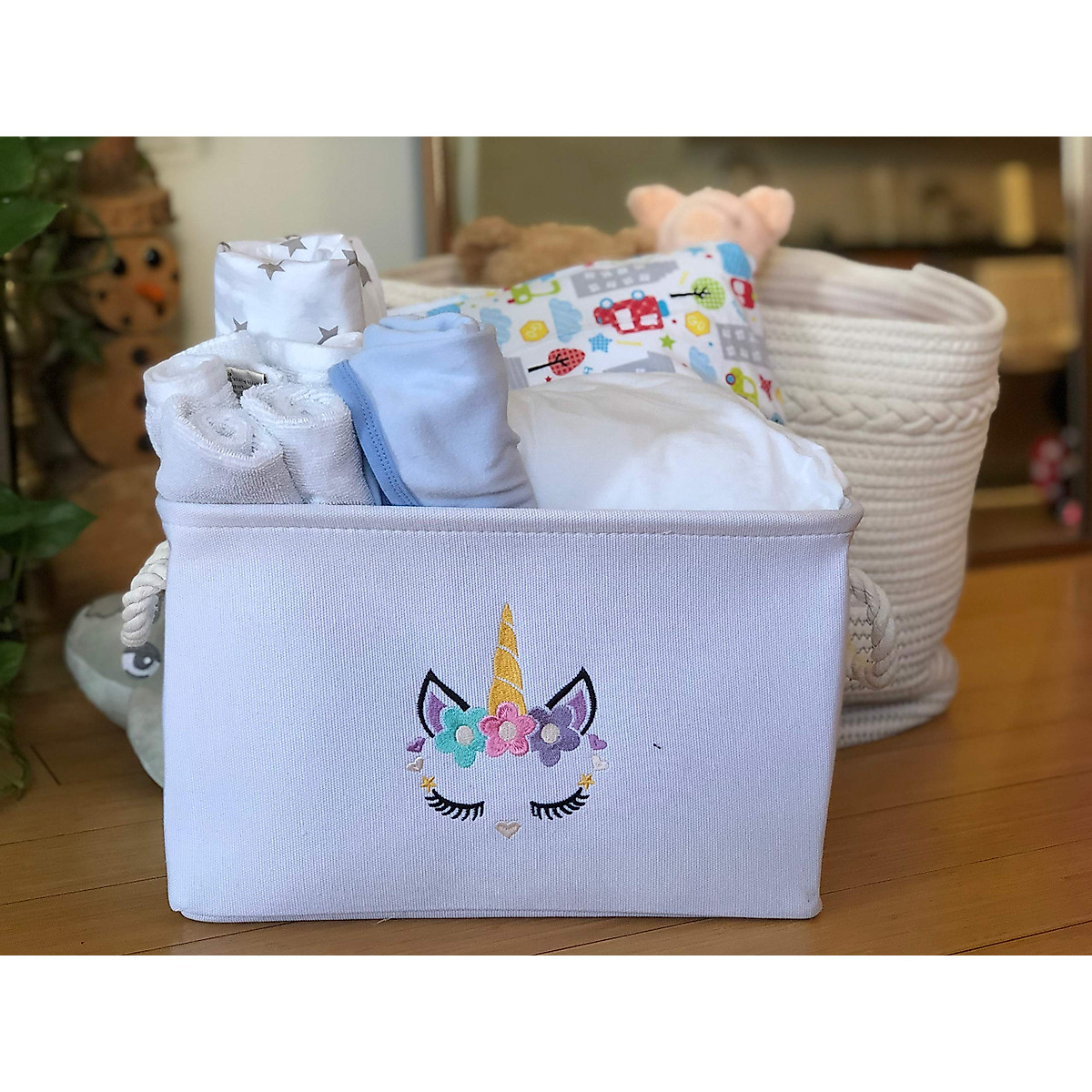 APPLE PIE ORDER Storage Basket with Embroidery, Foldable Animal Toy Storage Bins/ Cube/ Box/ Organizer for Kids, Boys and Girls room, Baby & Nursery.