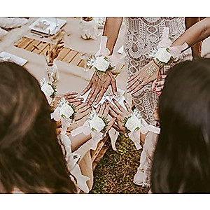 AOPRIE Corsage and Boutonniere Set Tear Drop Gemstone Tiara and Crown for Women Bride Flower Wristlet Band Bracelet of Wedding Accessories Man Suit Decorations Favor Gift