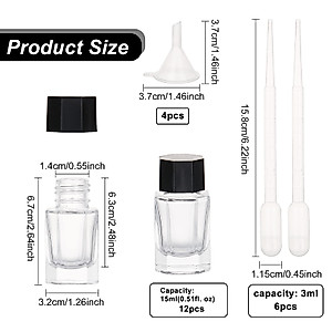 BENECREAT 12Pcs 15ml Heavy Duty Glass Inkwell Jars with Black ABS Plastic Caps, 6Pcs Plastic Droppers, 4Pcs Plastic Funnels for Ink Liquid