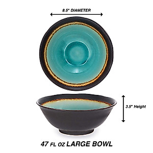 Happy Sales HSXLP-CDTQ8, Japanese XL 47 fl oz Bowl 8.5" D, Multi Purpose Bowl Ramen Bowl Udon Soba Tempura Noodle Pho Donburi Rice Tayo Bowl, Caldera Turquoise