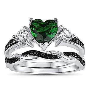 His Hers Weddings Unique TRIO Bridal Set for Her Black Wedding Band for Him