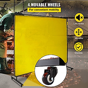 Mophorn Welding Screen with Frame 8' x 6', Welding Curtain with 4 Wheels, Welding Protection Screen Yellow Flame-Resistant Vinyl, Portable Light-Proof Professional